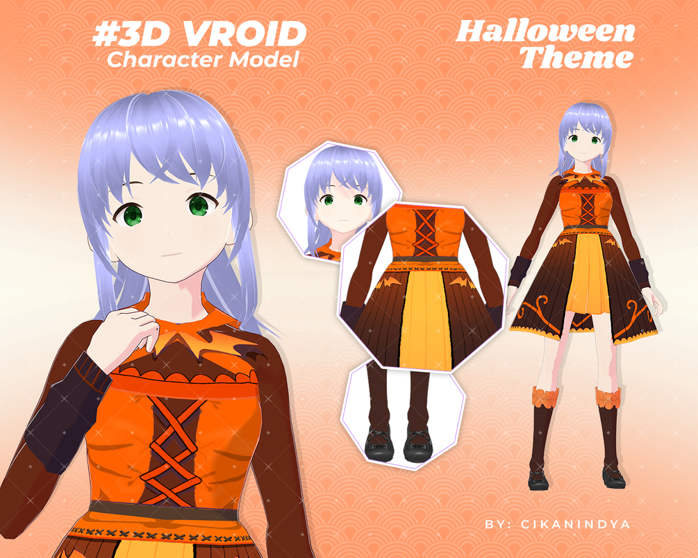 Enchanting 3D Vroid Character Anime Halloween Blue Hair Girl for Spooky ...