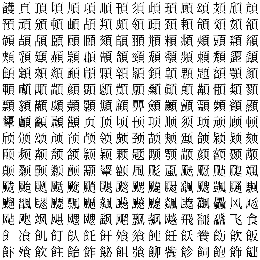 Unicode CJK 9800-98ff, 256 letters, SVG file for 2d and 3d