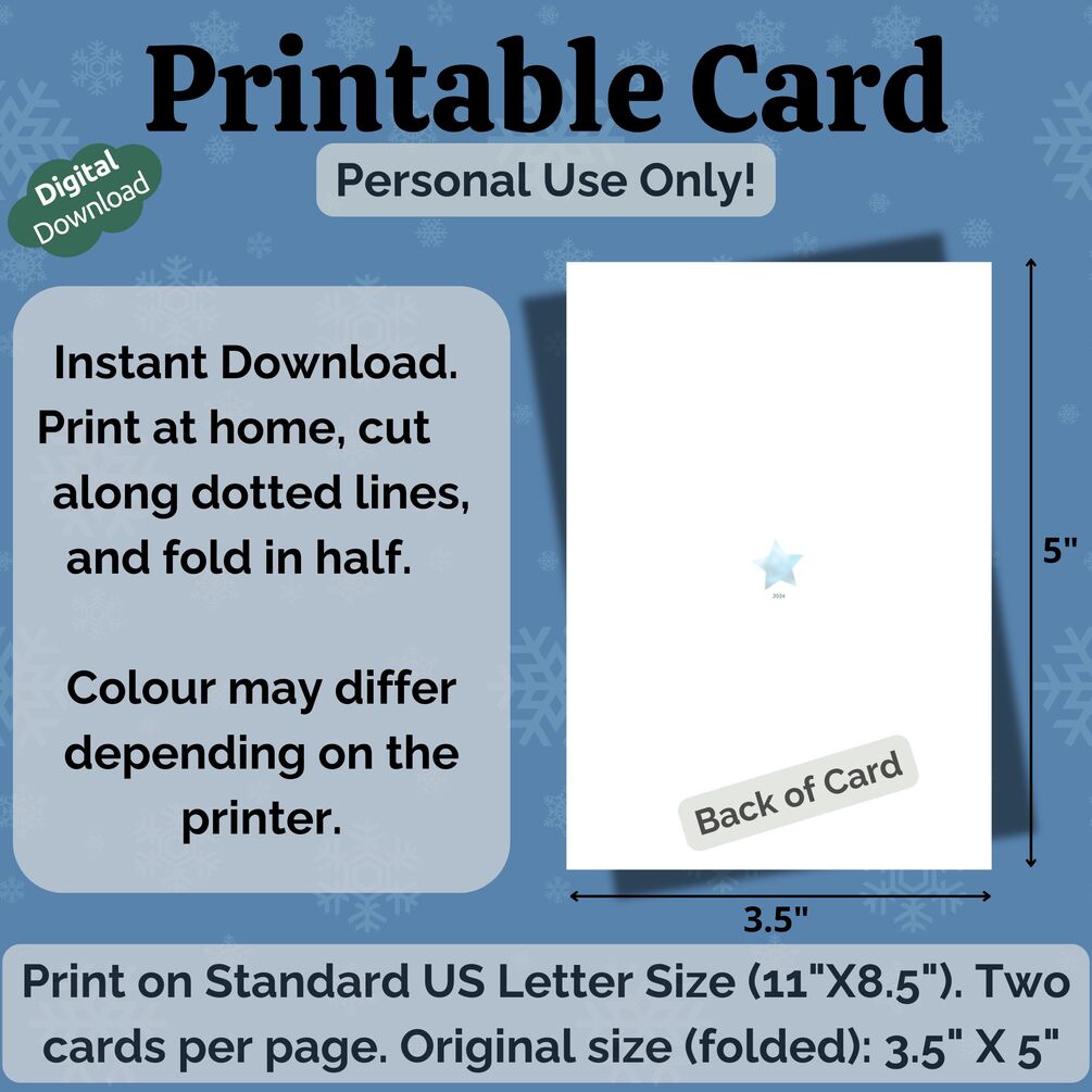 Printable Christmas Card (Snowflakes - Blue)