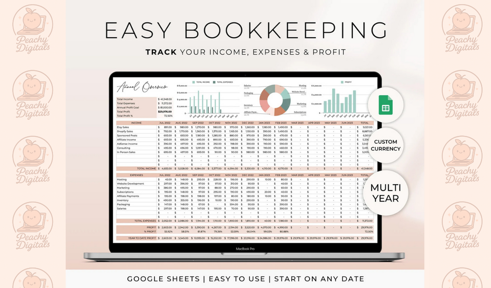 Easy Bookkeeping Template (with sales tax)_PeachyDigitals