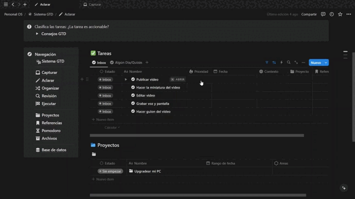 Sistema Get Things Done (GTD) - Notion Template