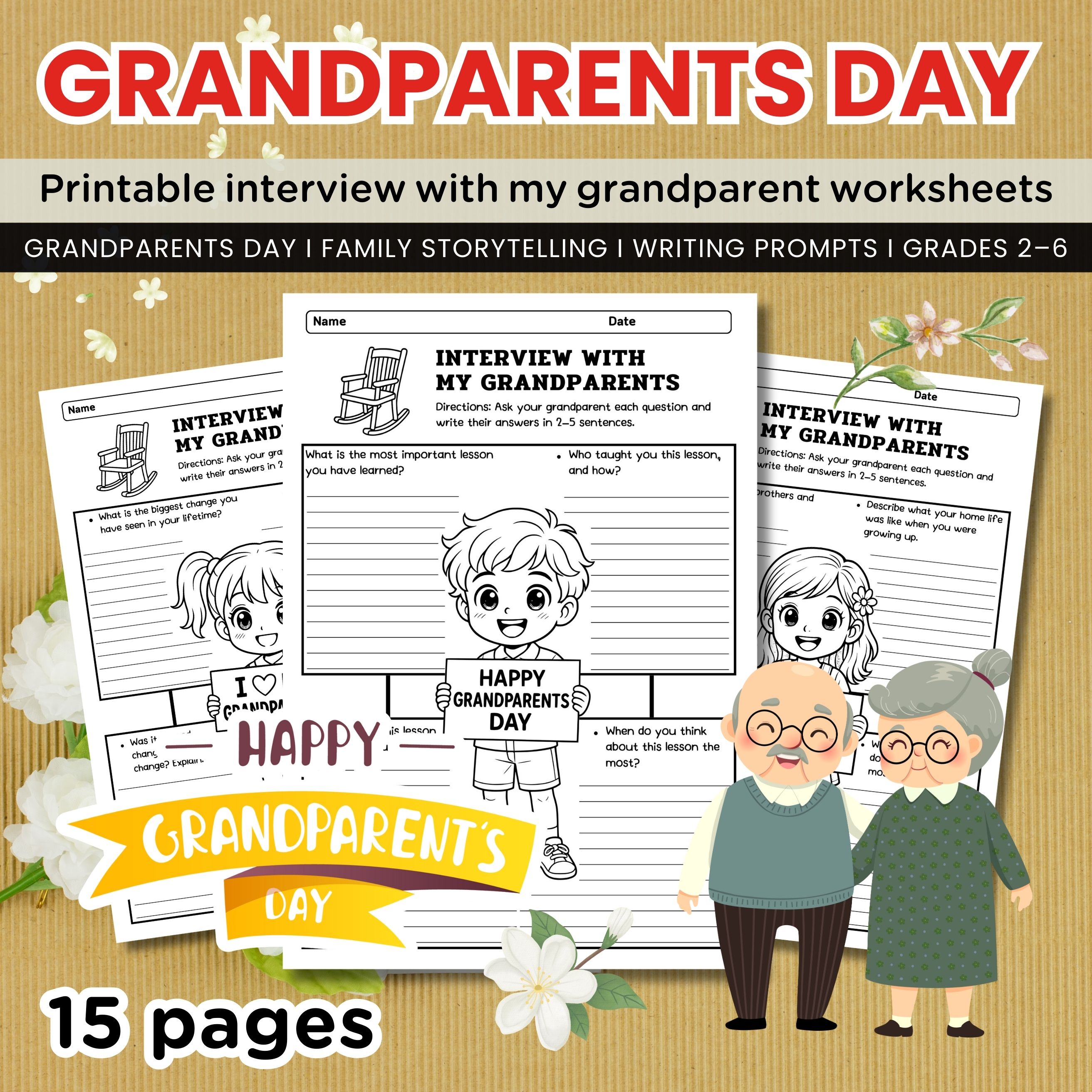 Interview with My Grandparent for Grades 2–6, Grandparents Day Writing ...