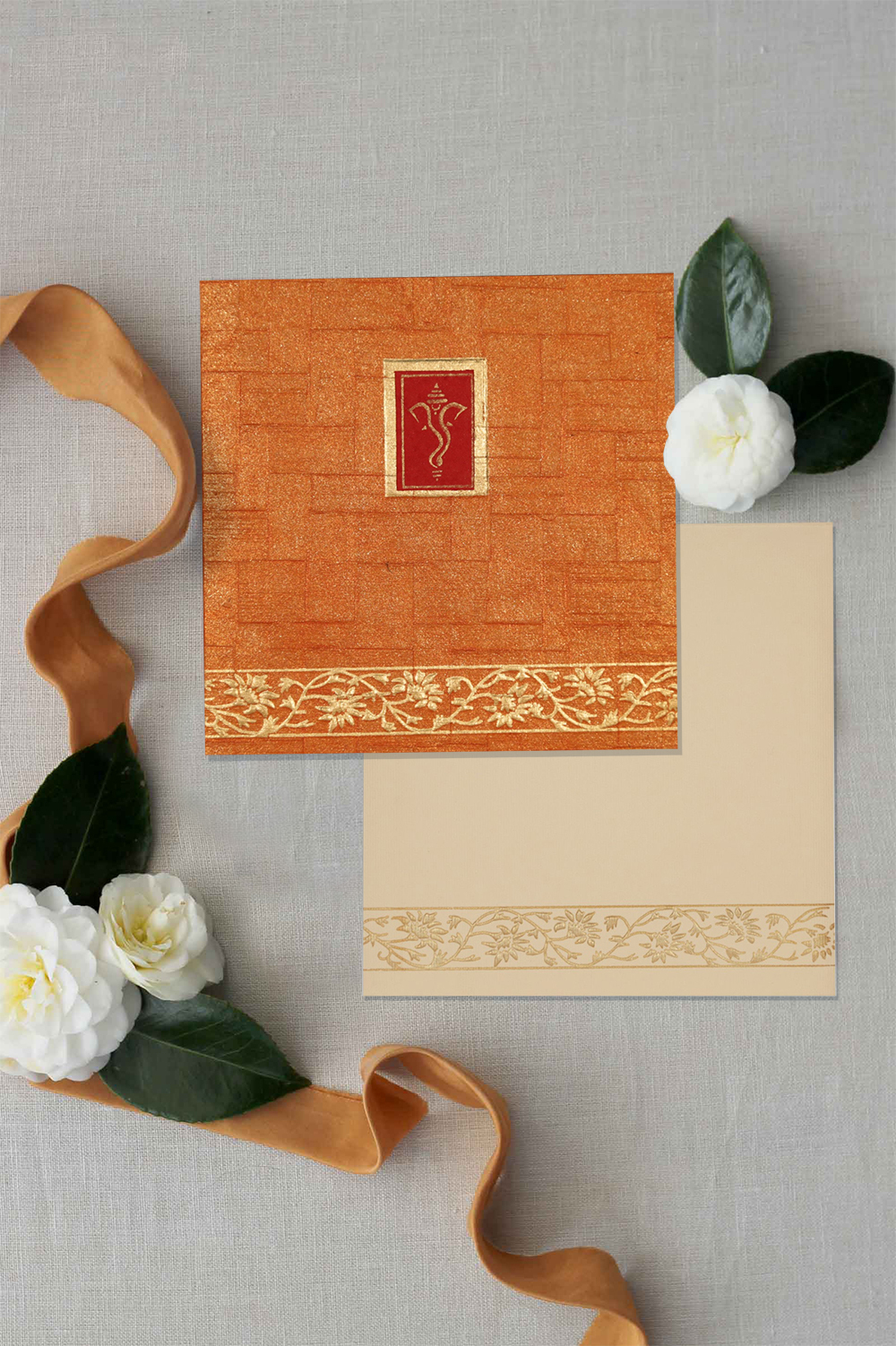 MANGO YELLOW HANDMADE SHIMMER EMBOSSED WEDDING INVITATION