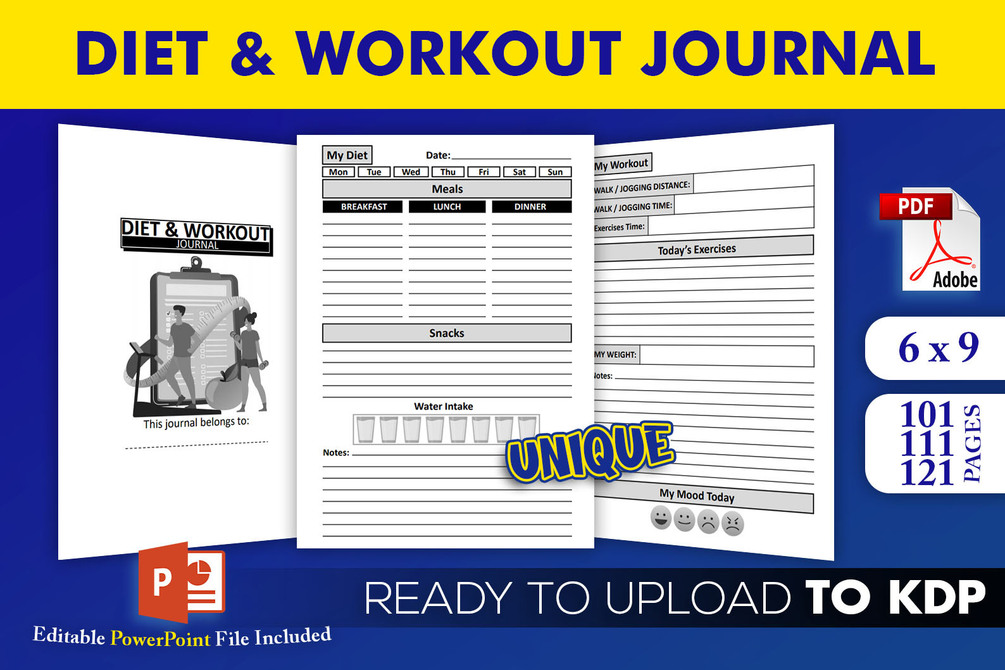Diet and Workout Journal | KDP Interior Template Ready to Upload