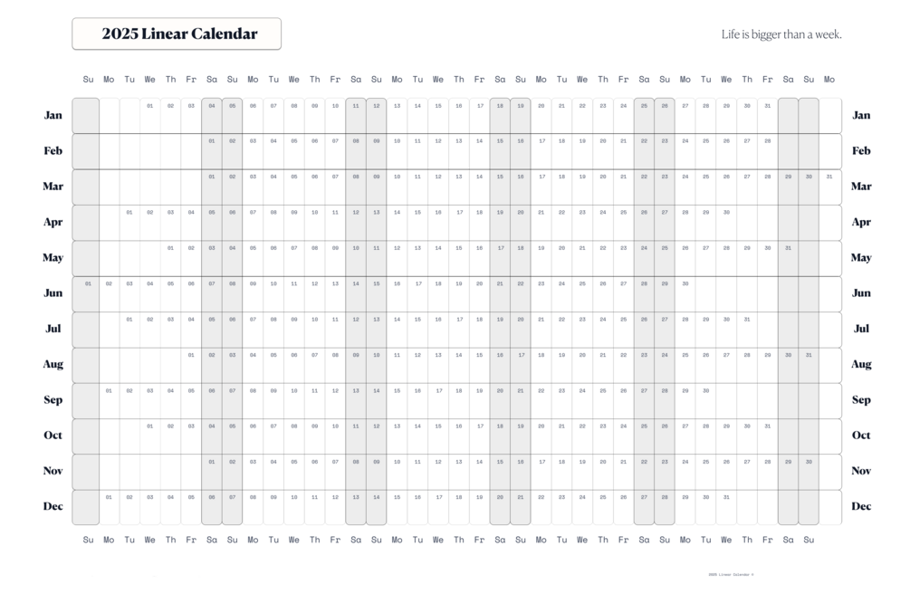 The Linear Calendar For 2025 |Your life is bigger than a week