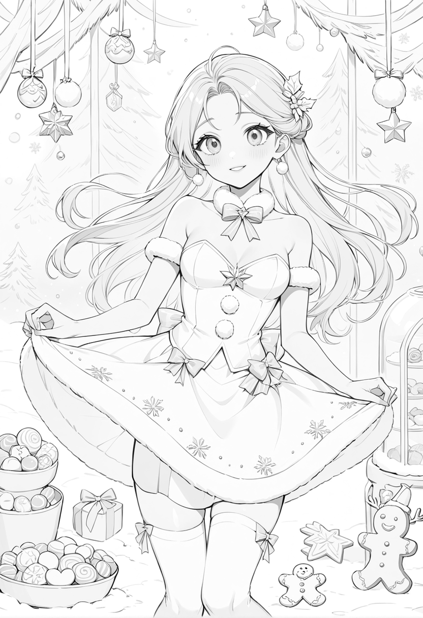 100 & 5 Christmas Anime Girls | Christmas Stress Relief Coloring Book ...