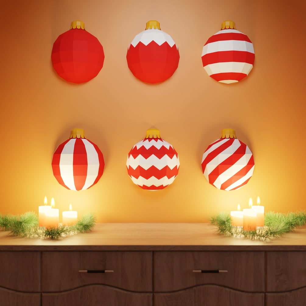 Baubles Papercraft 3D DIY Low Poly Wall Hanging Christmas Model PDF ...