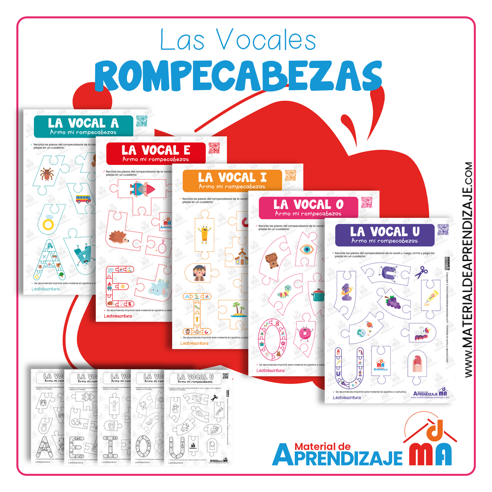 Pack de rompecabezas: Las vocales (PDF) - Mateial de Aprendizaje