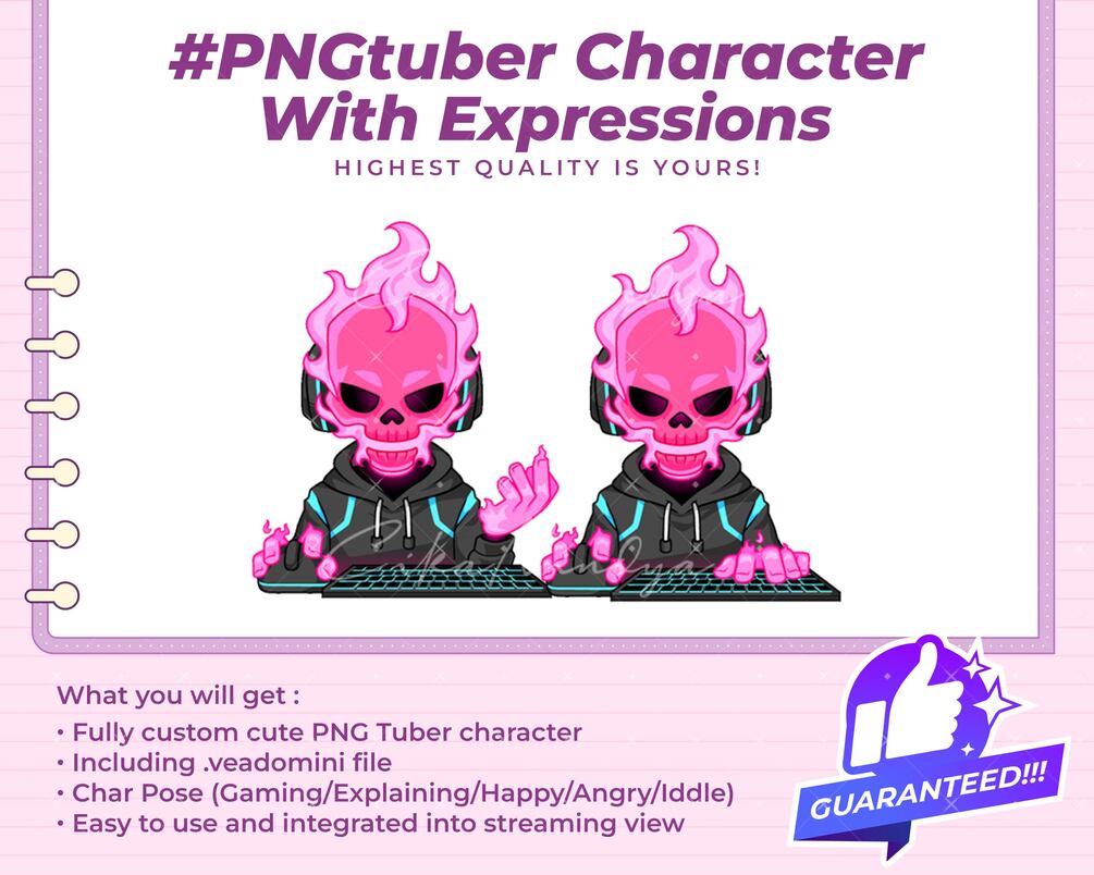 Stand Out as a Streamer with PNG Tuber Avatar Pink Fire Skull ...