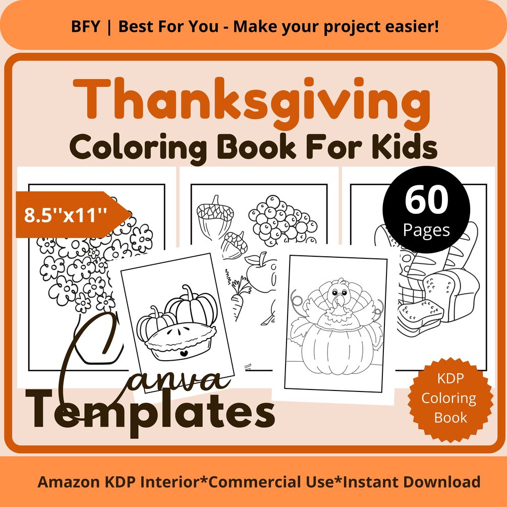 Thanksgiving Coloring Pages For Kids | Amazon KDP Interior 8.5''x11 ...