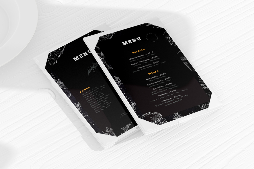 Black Illustrated Hamburger and Pizza Fast Food Menu | Canva Food Menu ...