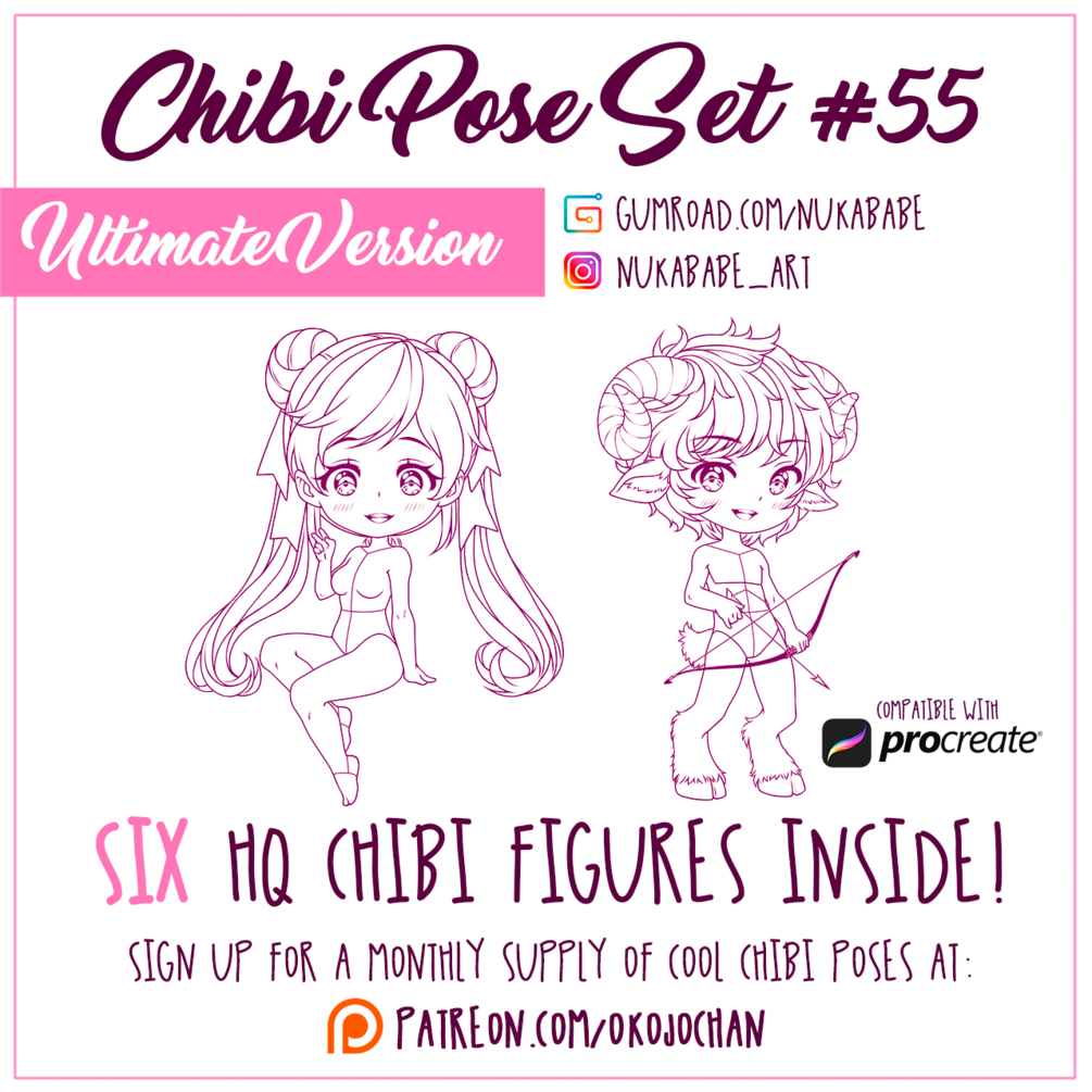Procreate Chibi Base Set #55 - Procreate Stamps - PNG Poses