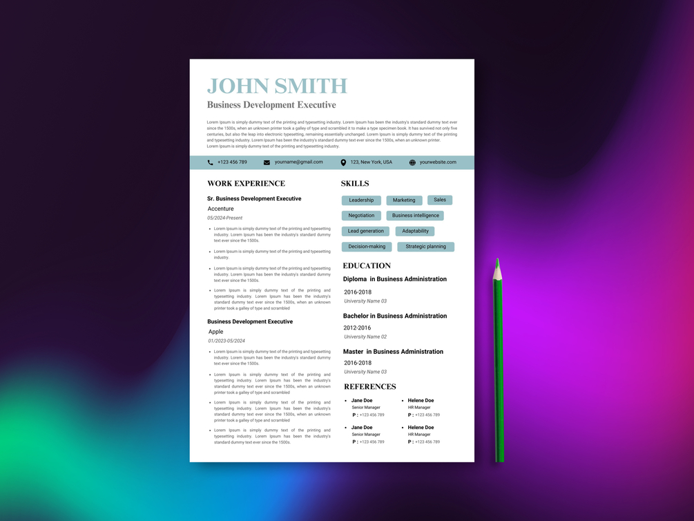 Resume / CV Template - John Smith (Free Download)