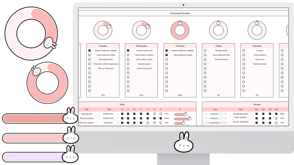 Cleaning and Chores Planner Spreadsheet – Cute Bunny
