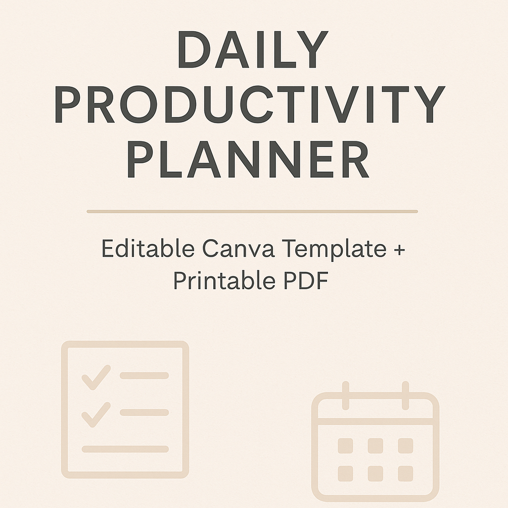 Daily Productivity Planner – Editable Canva Template + Printable PDF