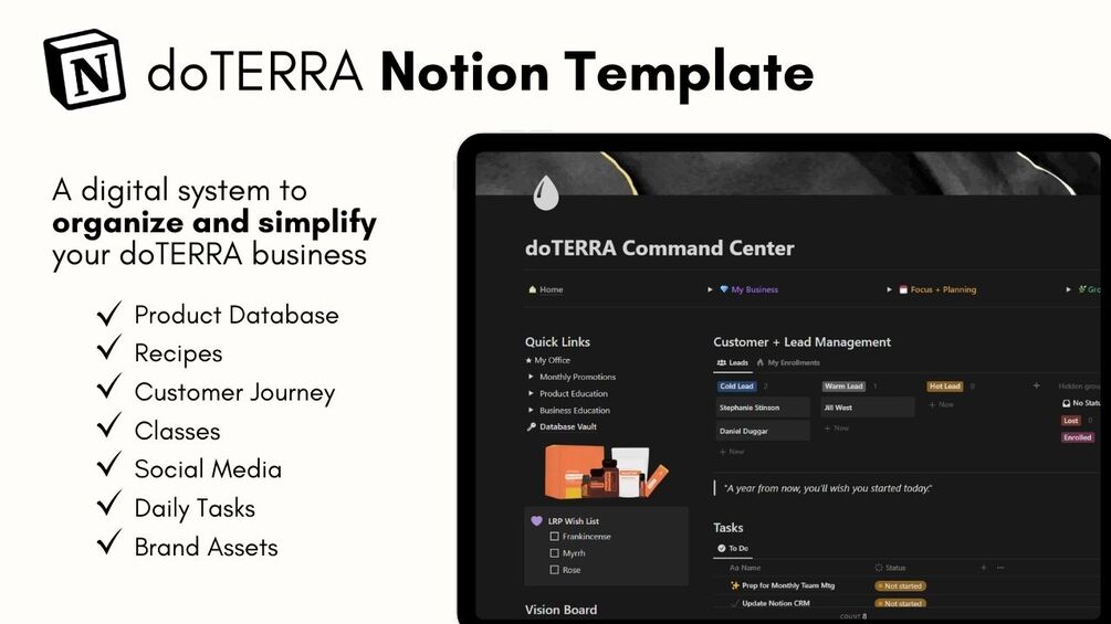 doTERRA NOTION TEMPLATE - Essential Oil Planner, CRM, Content Calendar ...
