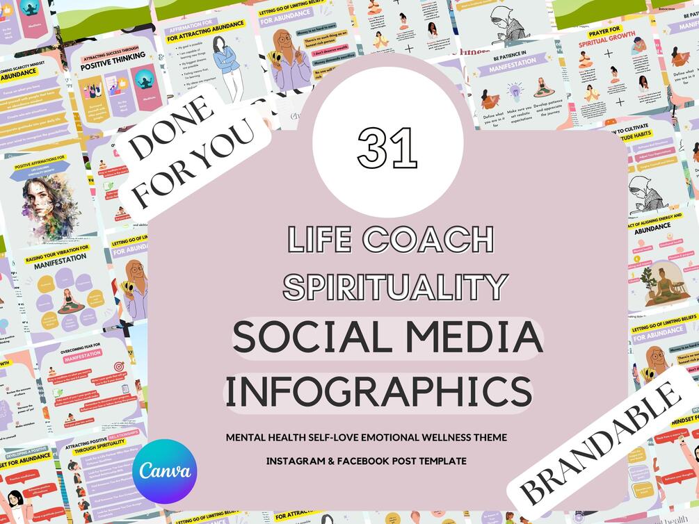 60 Infographic Social Media Posts, Life Coach Posts ,CANVA Templates ...