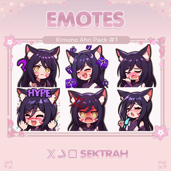Kimono Ahri Emote Bundle for streaming on Twitch/Youtube/Discord chat