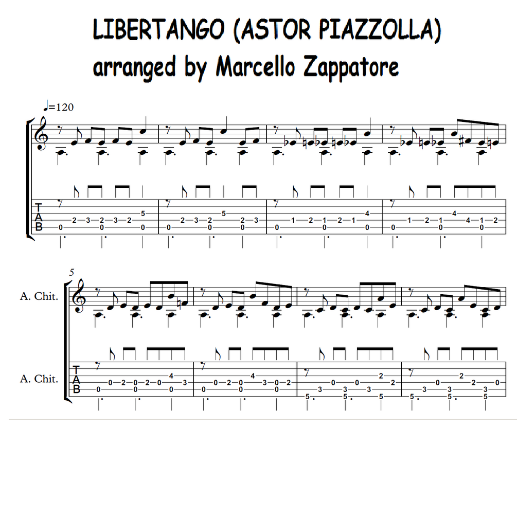 LIBERTANGO (Astor Piazzolla) GUITAR SCORE AND TAB