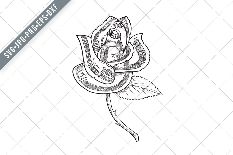 Rose Flower with Money or US One Hundred Dollar Note Bill Printed on ...