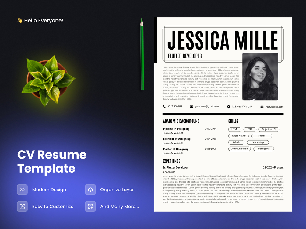 Resume / CV Template - Jessica Mille (Free Download)