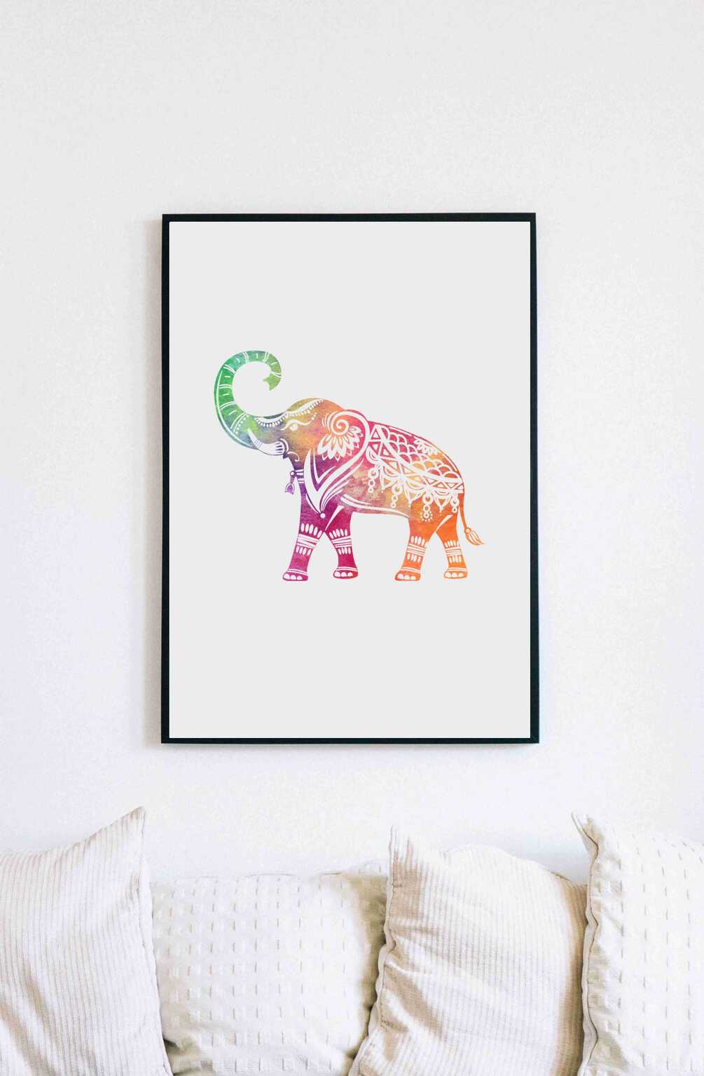 Printable Elephant Art Colors Instant Digital Download