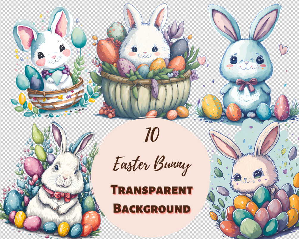 Easter Bunny Clipart Bundle - Transparent PNG Collection, Holiday ...
