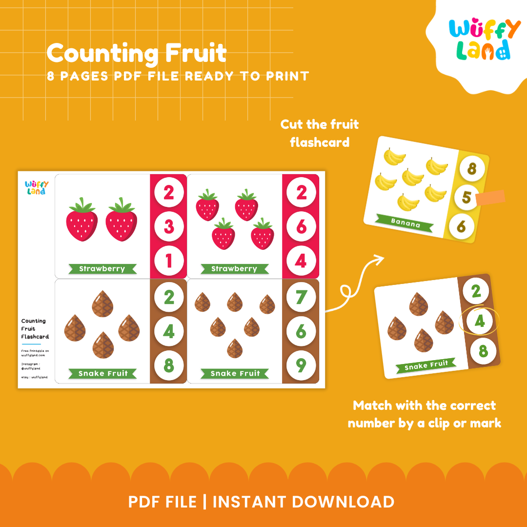 Counting Fruit Flashcards – 36 Cards for Early Learning