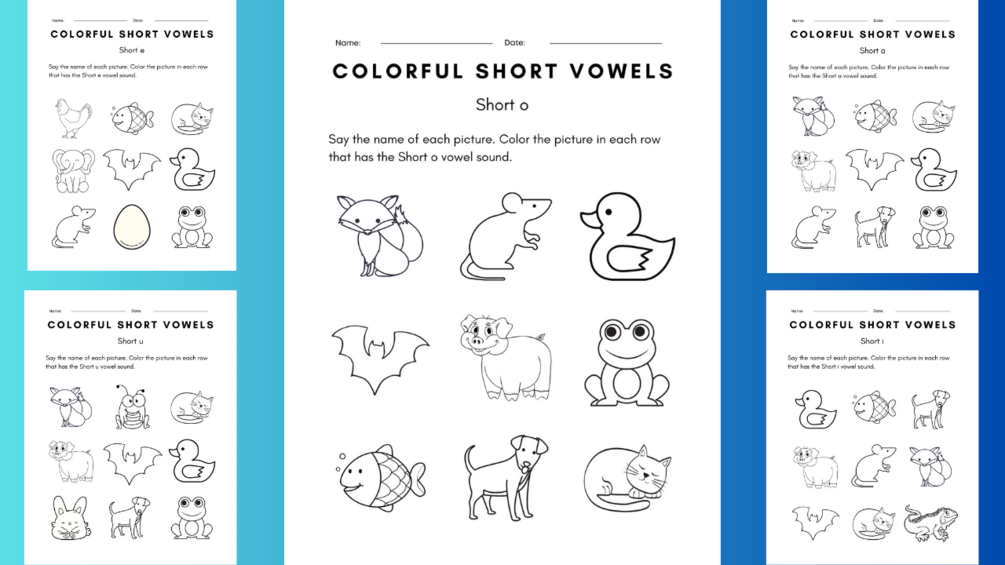 Color-In Short Vowels Worksheets