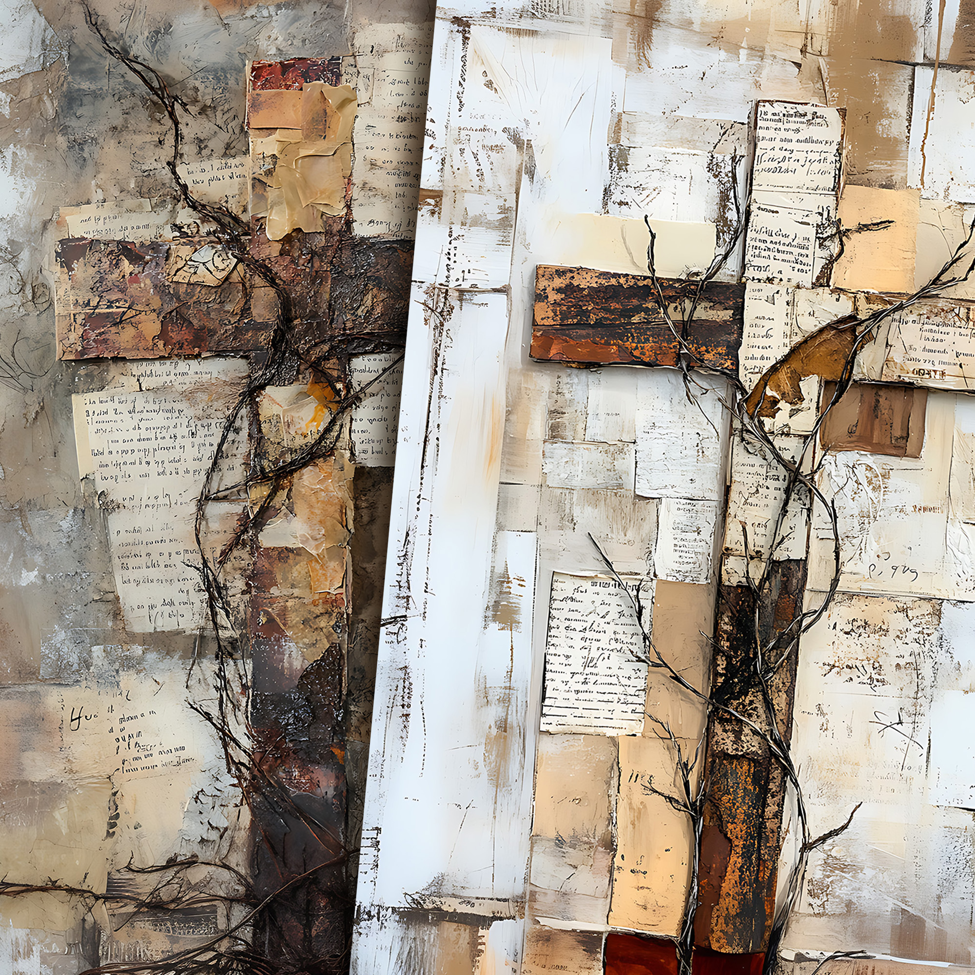 15 pc Rustic Cross on Grungy Collage Printable Junk Journal Half Papers ...
