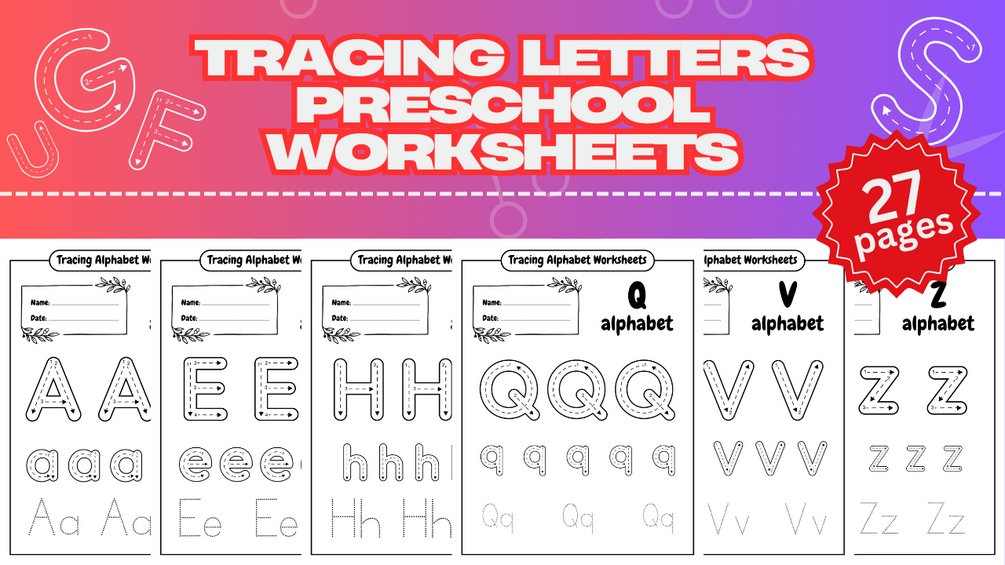 Tracing letters preschool worksheets age 3-5 years
