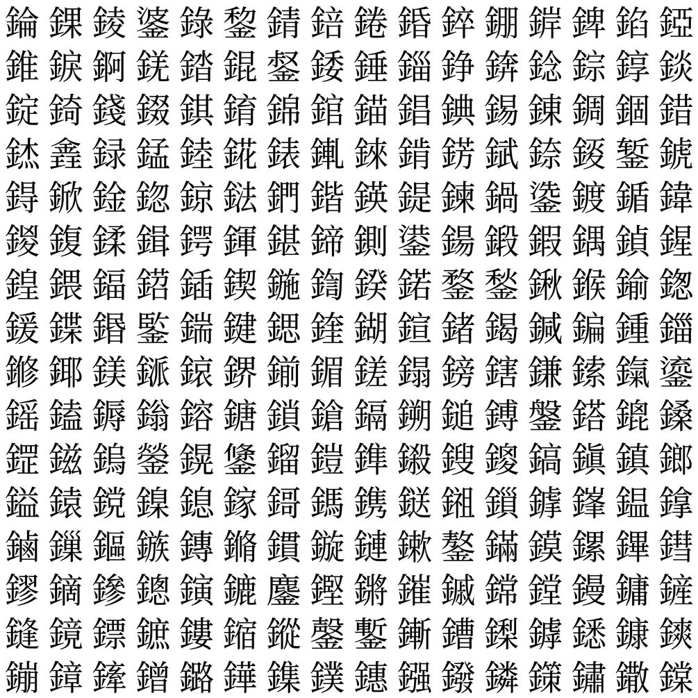 Unicode CJK 9300-93ff, 256 letters, SVG file for 2d and 3d