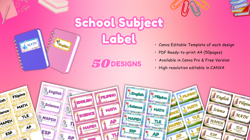 𝟱𝟬 𝗗𝗲𝘀𝗶𝗴𝗻𝘀 - 𝗦𝗖𝗛𝗢𝗢𝗟 𝗦𝗨𝗕𝗝𝗘𝗖𝗧 𝗟𝗔𝗕𝗘𝗟 𝗙𝗢𝗥 𝗚𝗜𝗥𝗟𝗦