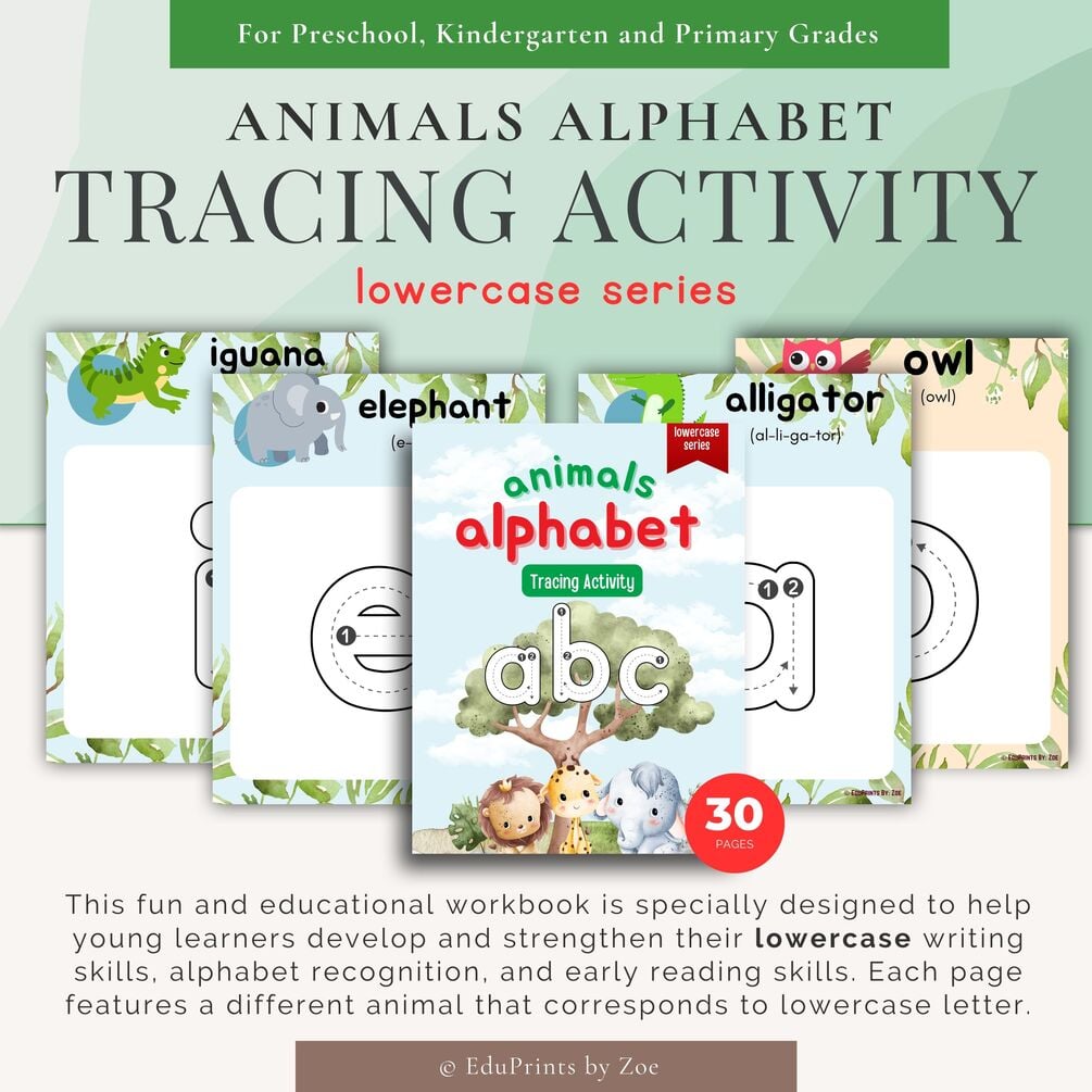 Animals Alphabet Tracing Activity (Lowercase Series)