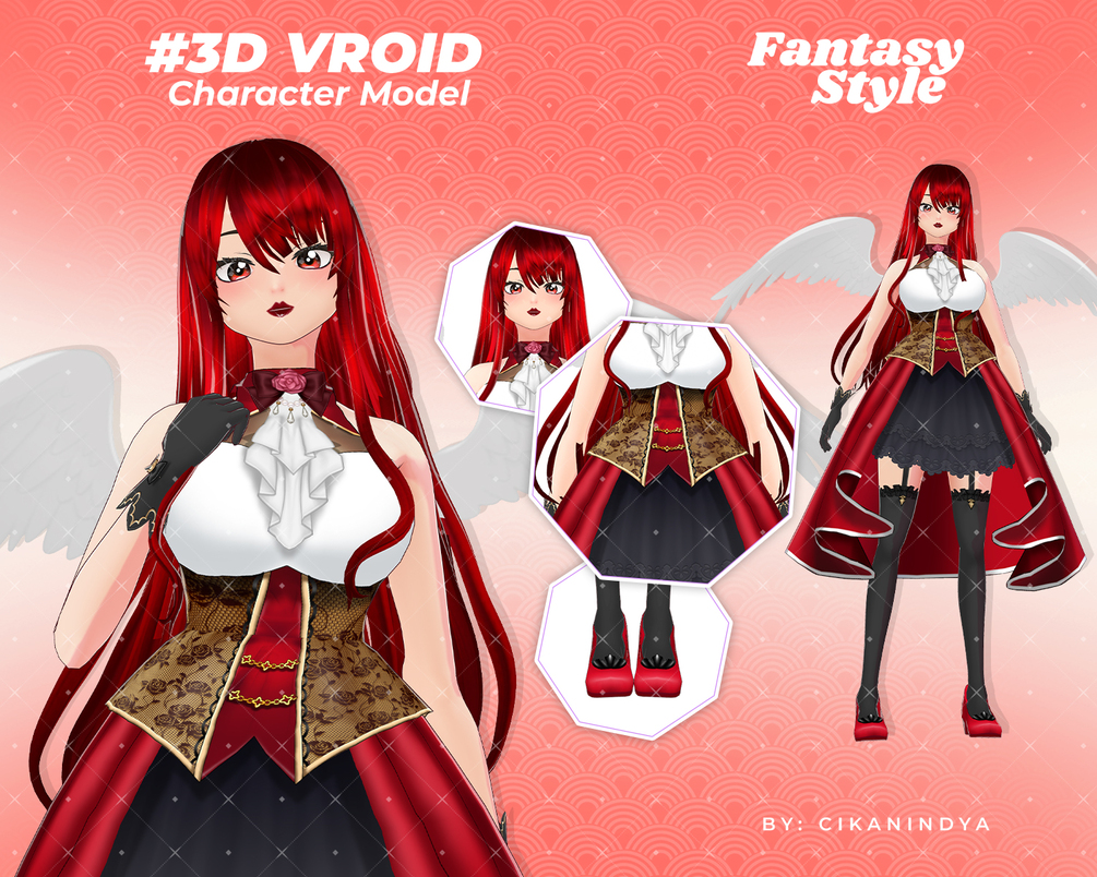 Angellia's Enchanted Elegance Anime Girl 3D Vroid in Fantasy Red Dress ...