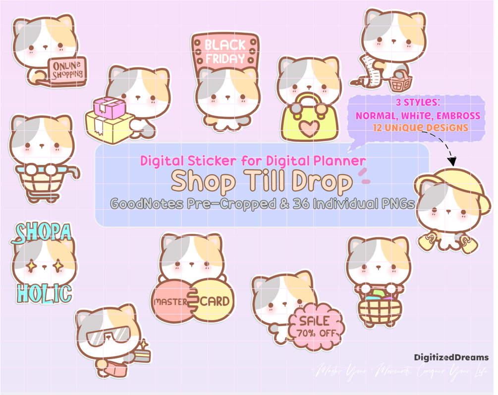 Kitty Cat shop digital Sticker pack Shopping, Money Digital Planner ...