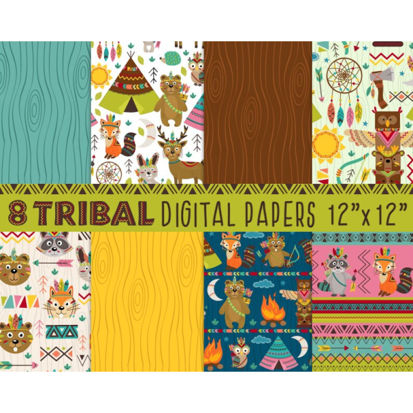Woodland tribal animals digital paper Woodland nursery Digital ...
