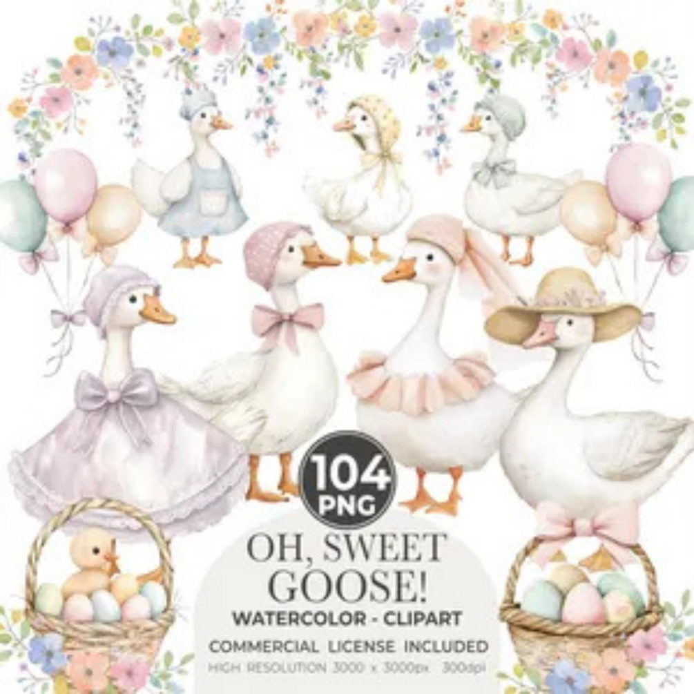 Silly Goose Clipart Spring Vintage Cottagecore