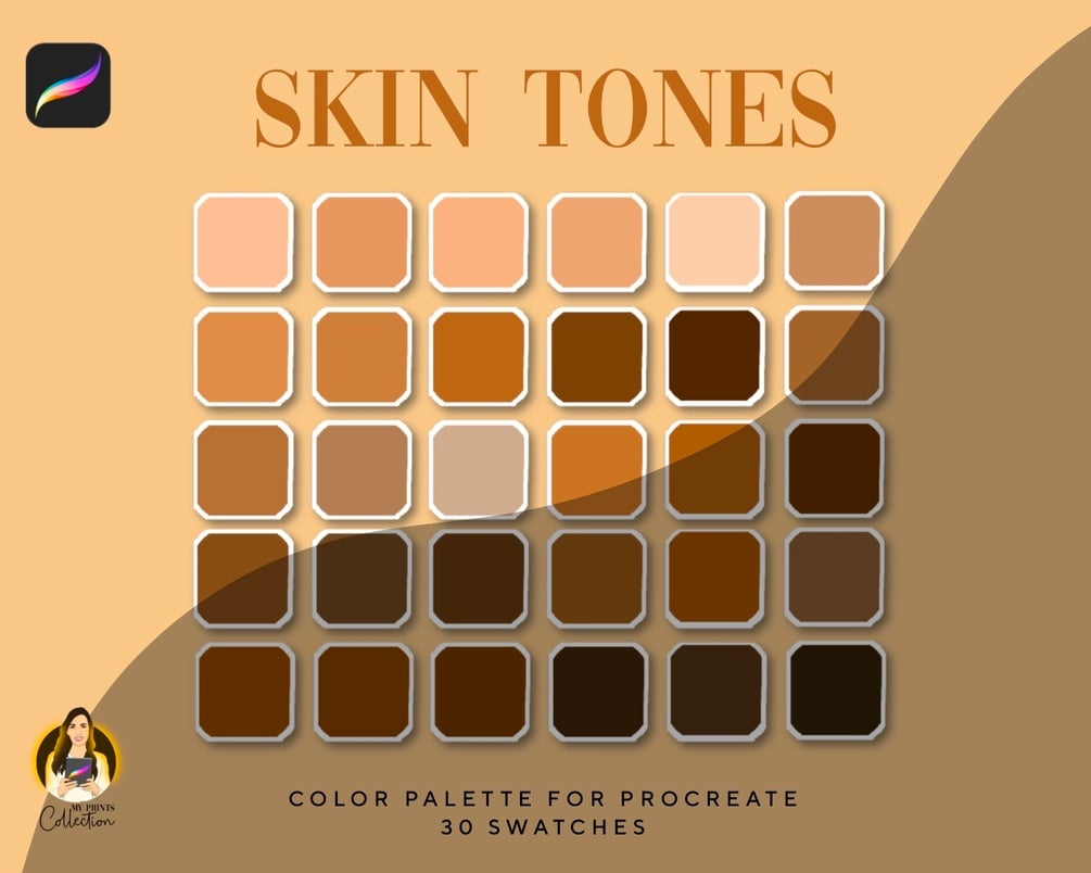 Skin Tones Procreate Color Palette | 30 Swatch | Makeup Tones | Brown ...