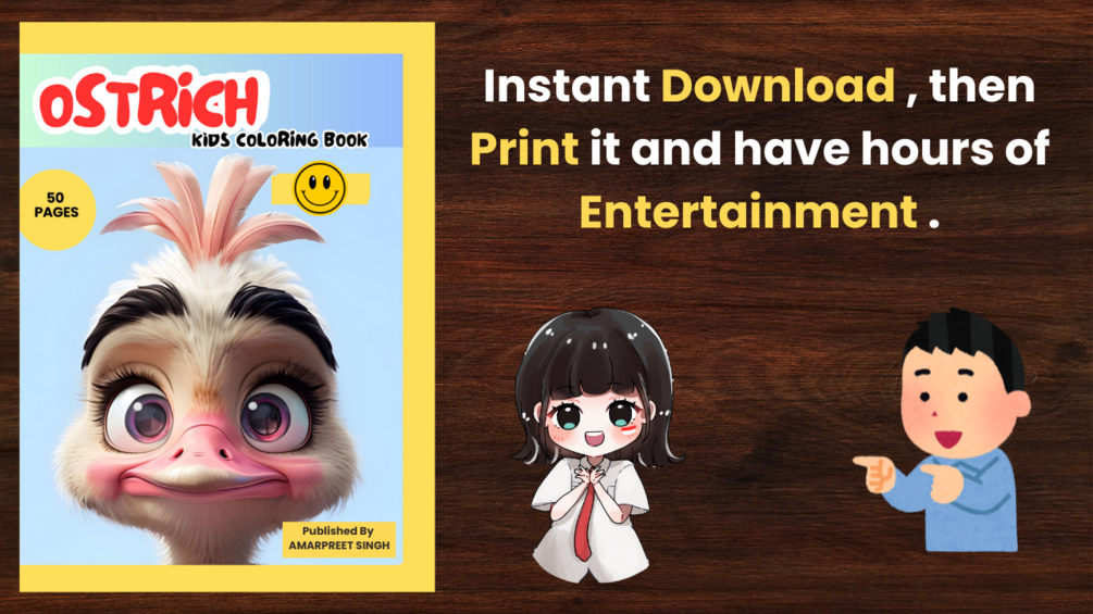 Ostrich Coloring Book For Kids and Adults (Digital Download)