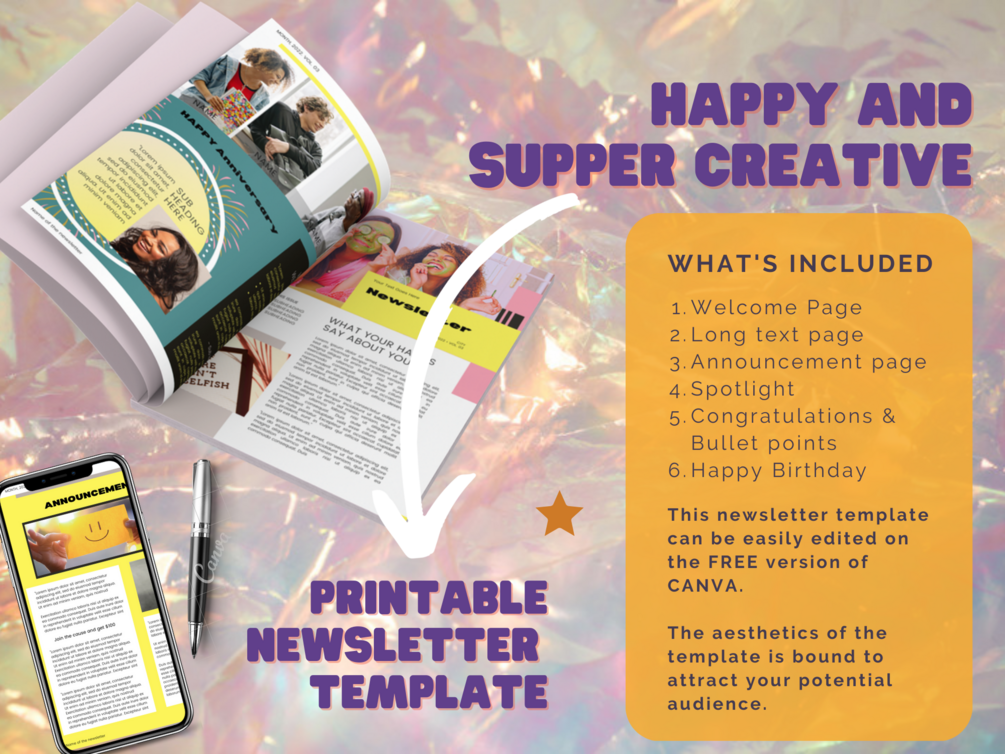Printable Newsletter Canva Edit Template | Happy & Creative