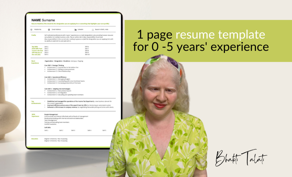 1 Page Resume Template - 1-5 years' experience