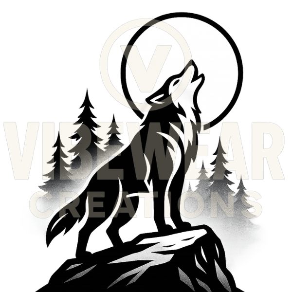 MoonWolf – Minimal Black & White Lone Wolf PNG T-Shirt Design