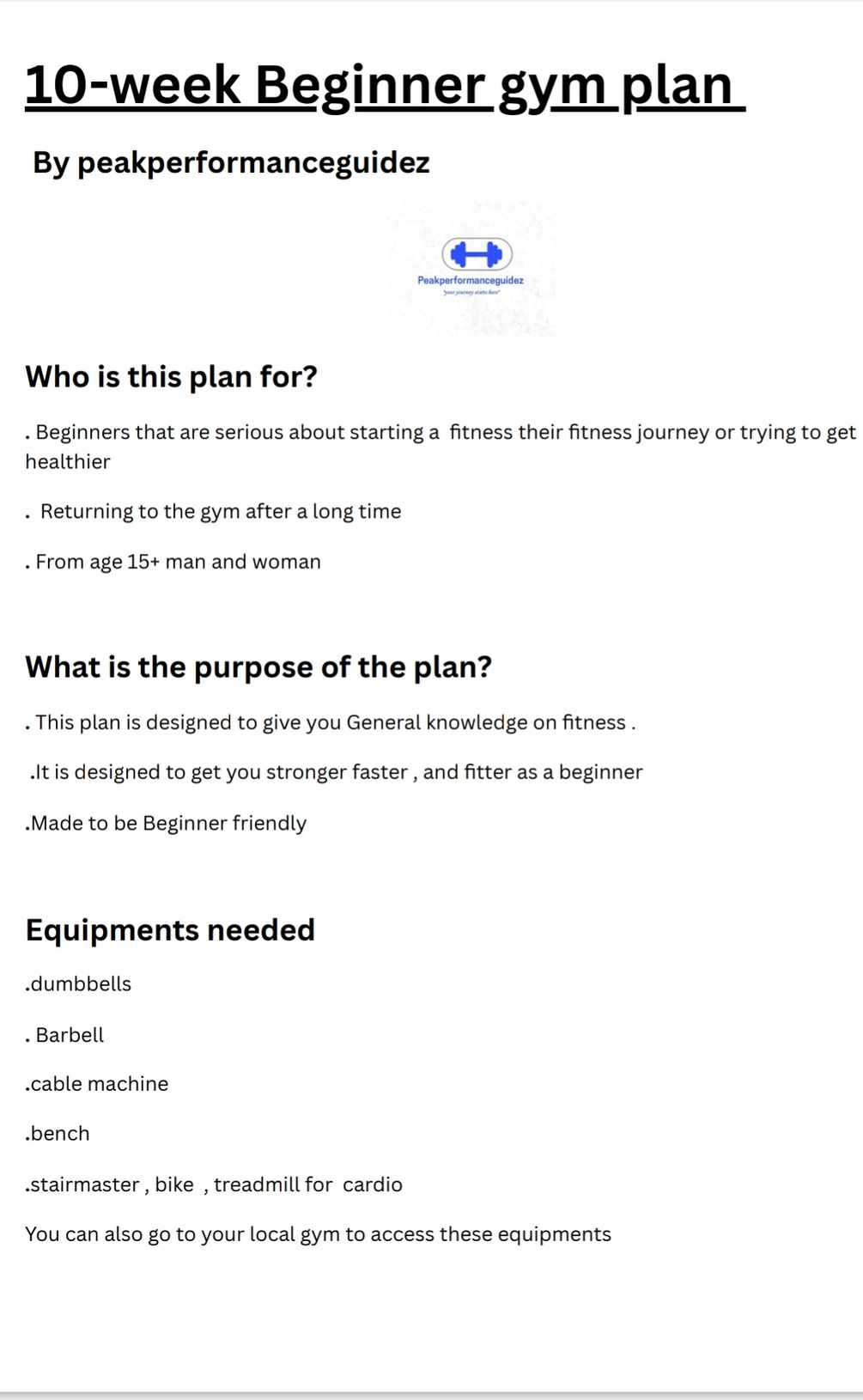 10-week Beginner gym plan