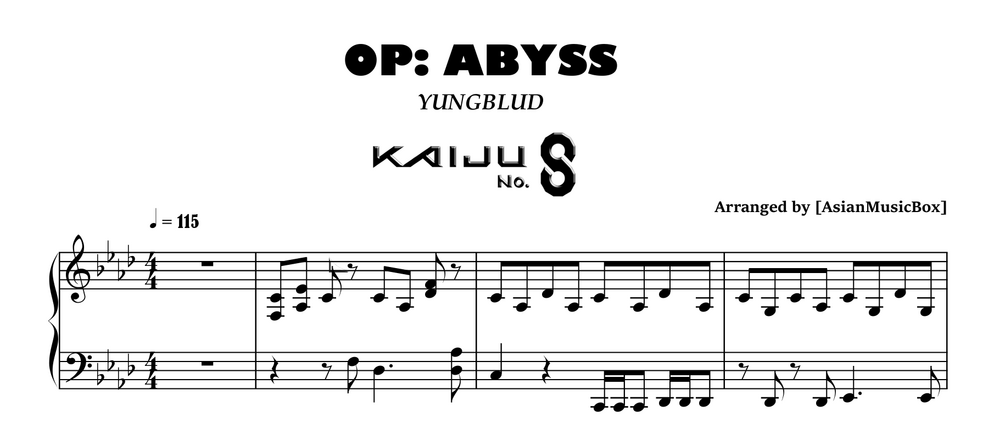Kaiju No. 8 OP - 'Abyss' - YUNGBLUD [Piano Sheet Music / MIDI / WAV]