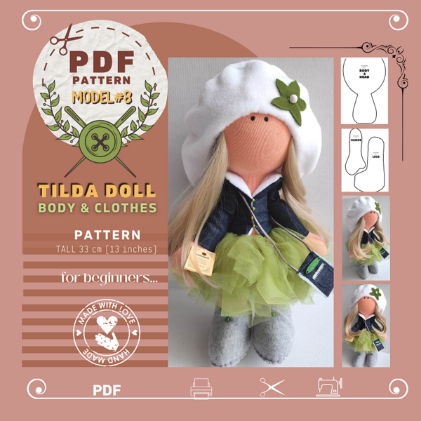9 Tilda Doll Patterns for Body and Clothes, size 33 cm (13 inches)- PDF Pattern Instant DOWNLOAD