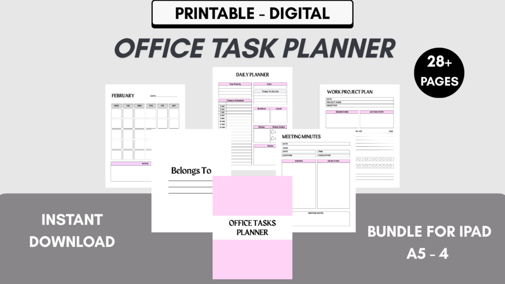 Office Work Task Planner Template – Daily, Weekly & Monthly Office ...