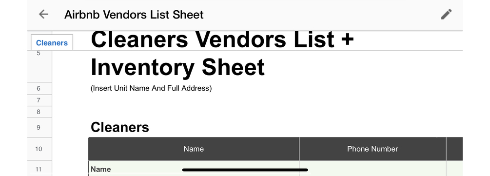 CLEANERS VENDORS TEMPLATE + INVENTORY TEMPLATE