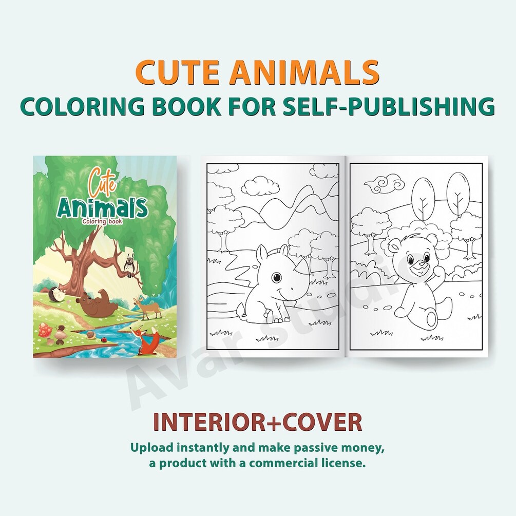 Printable Cute Coloring Sheets with Animals Book | Kdp Interiors and ...