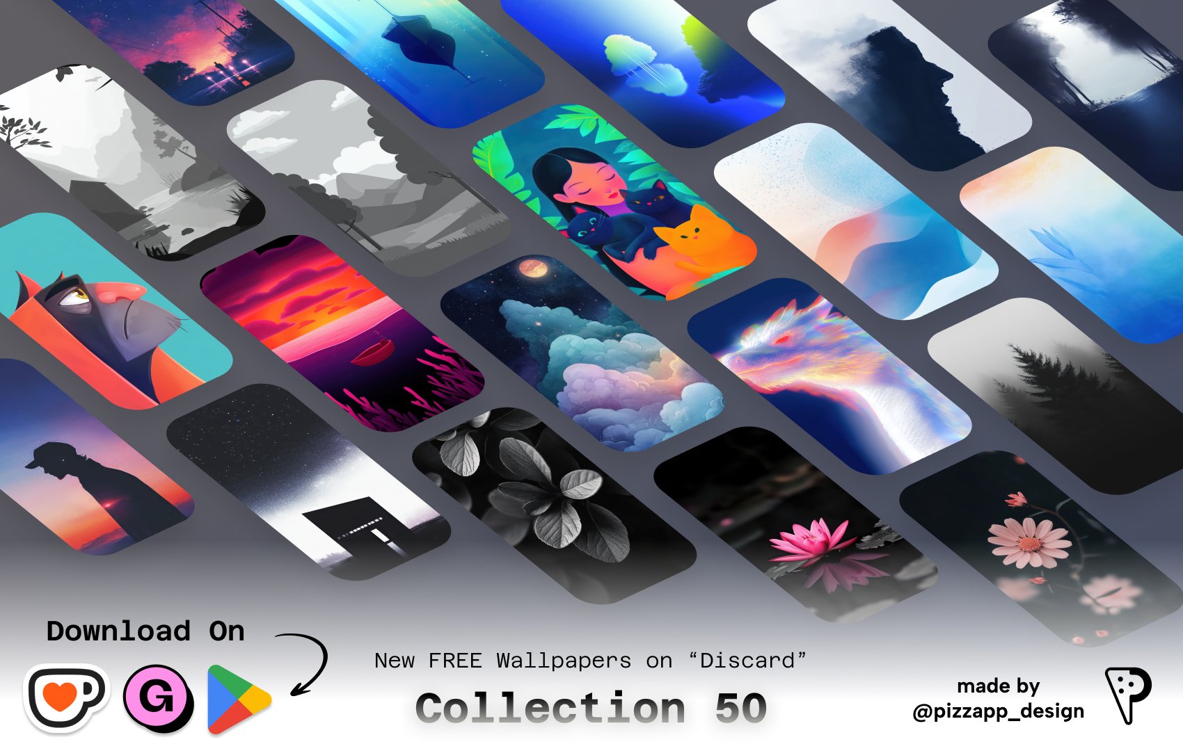 👉🏻 Collection 50 - NEW FREE Wallpapers {Available on Discard} - PizzApp Design